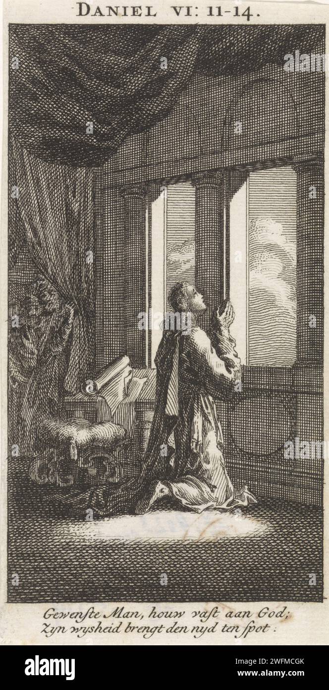 Daniël kneeling for a window is spied, Jan Luyken, 1712 print Amsterdam ...
