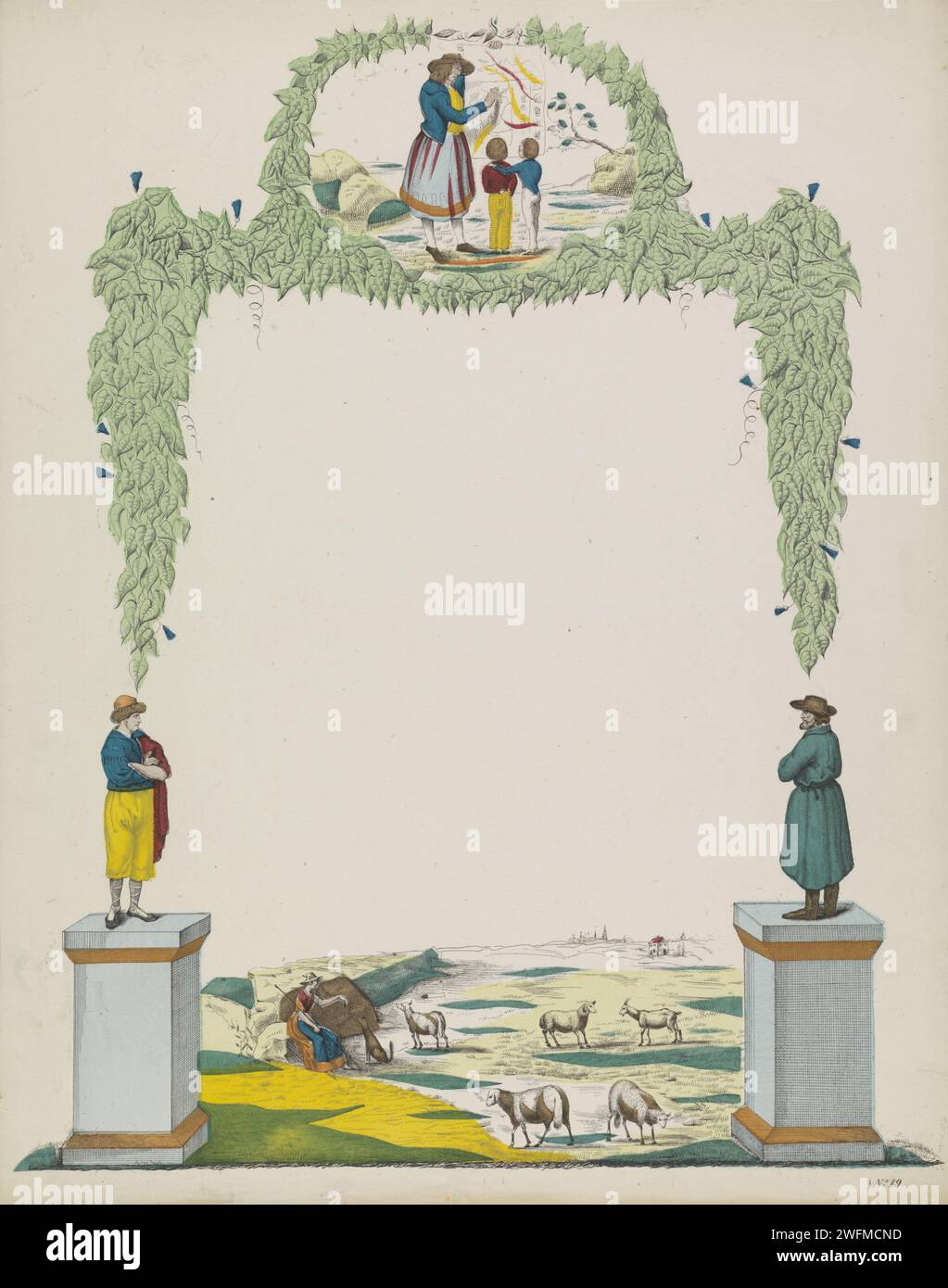 Wish letter with a shepherdin and her sheep, c. 1780 - c. 1899 print ...