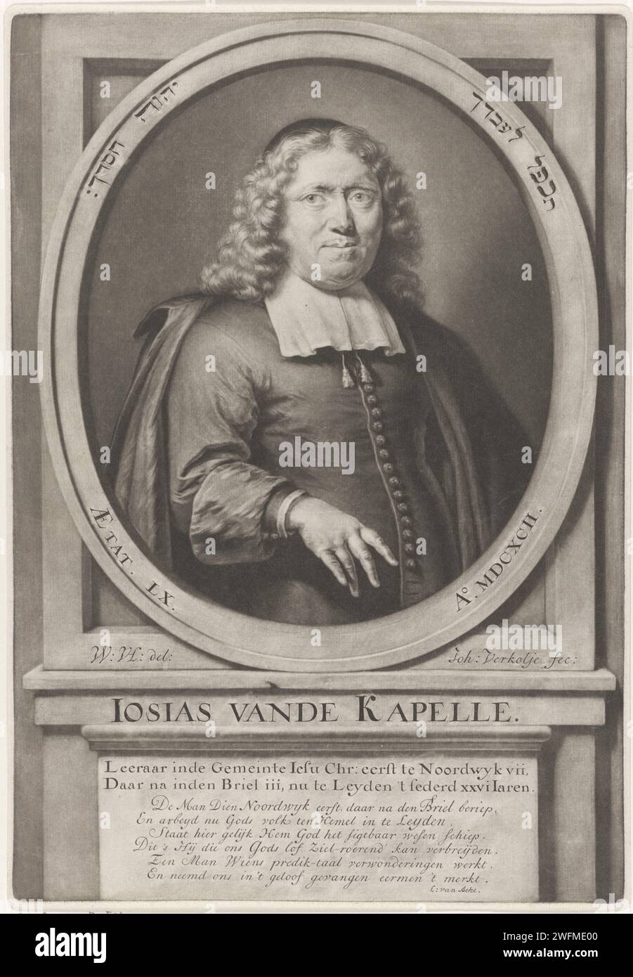 Portrait of the pastor Josias van der Kapelle, Jan Verkolje (i), after ...