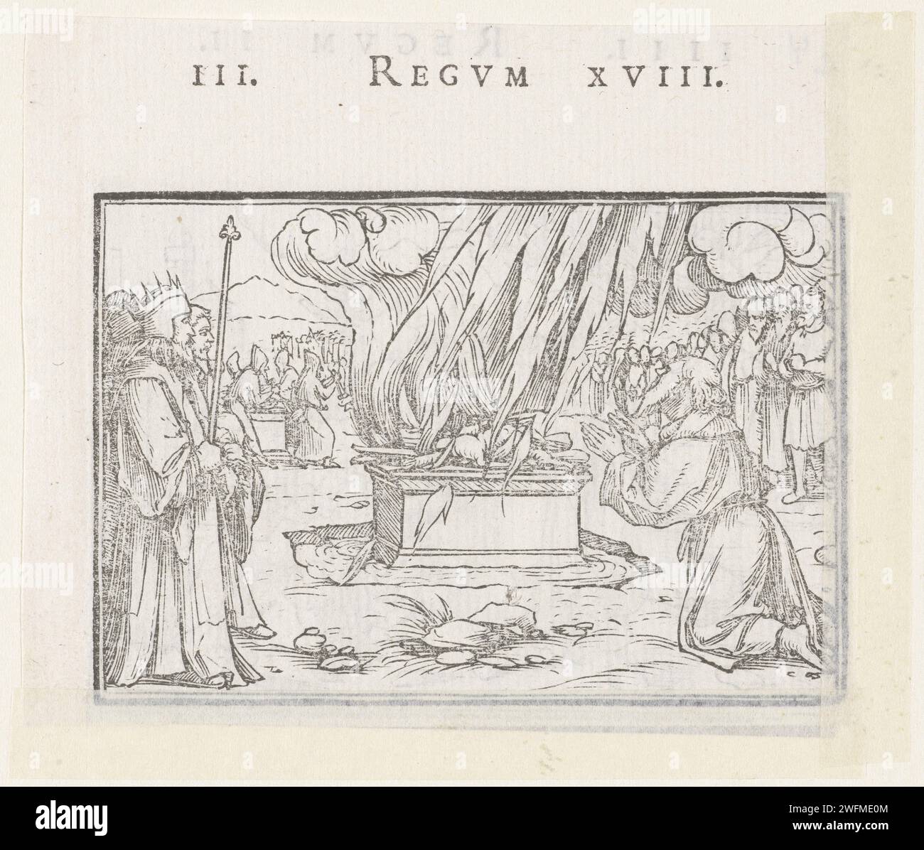 Sacrifice from Elijah consumed by fire, Hans Holbein (II), 1538 print ...