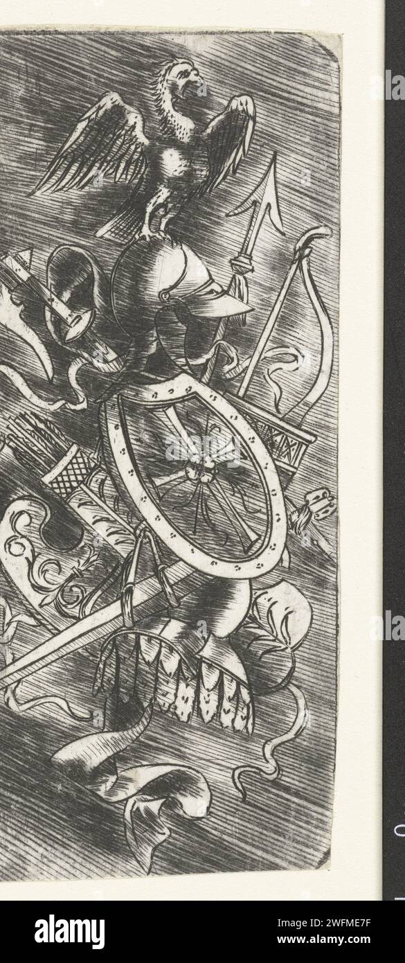 Eagle on top of weapon trophies including different weapons, 1500 ...