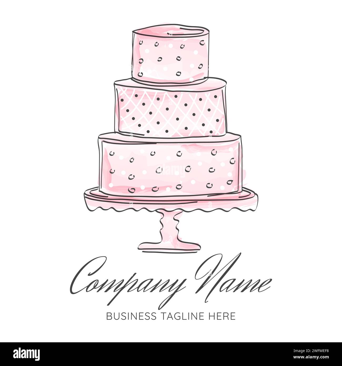 Big Pink Watercolor Draft Style Cake Logo Design for Bakery Stock ...