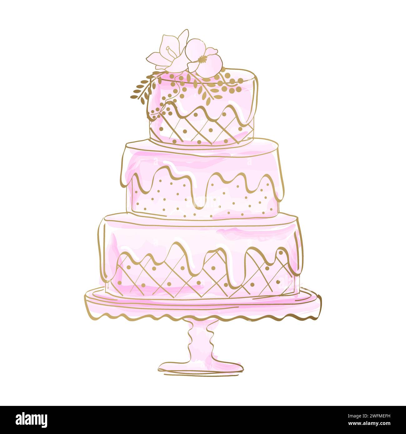 Pink Watercolor Cake Illustration Stock Vector Image & Art - Alamy