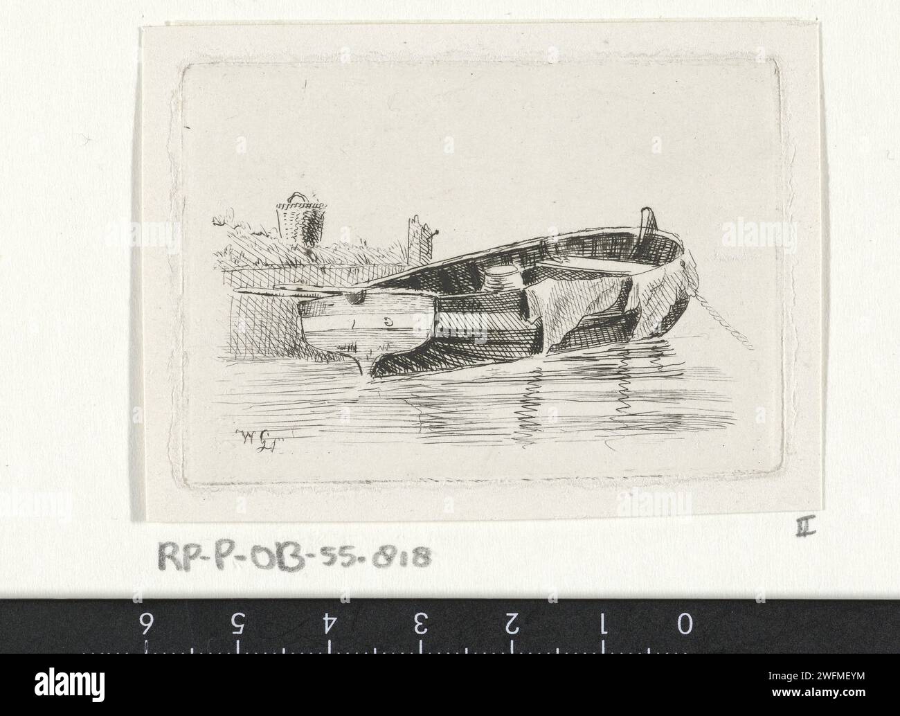 Moored rowing boat, Willem Gruyter Jr., 1832 - 1880 print Amsterdam ...