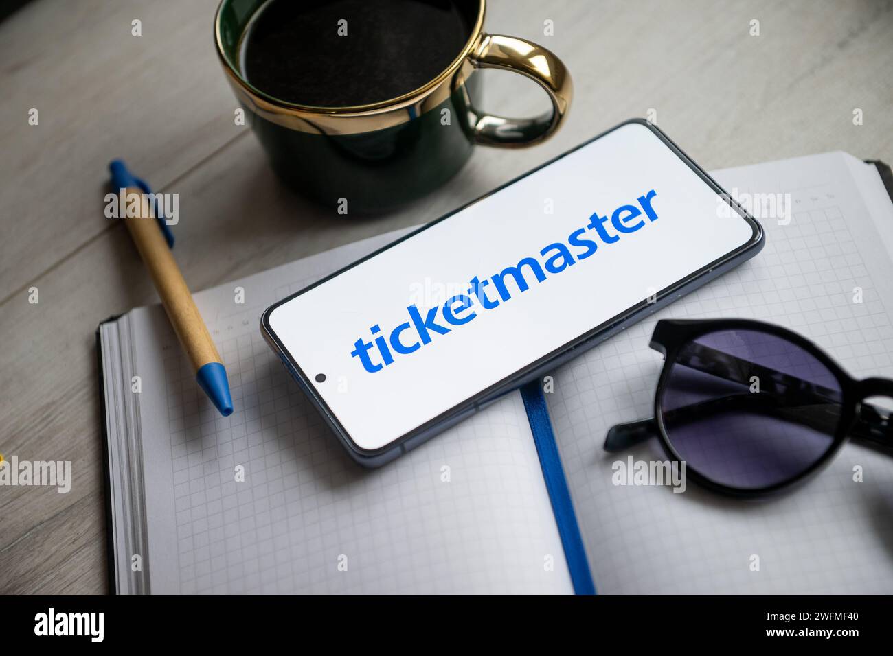 In this photo illustration a Ticketmaster logo seen displayed on a ...