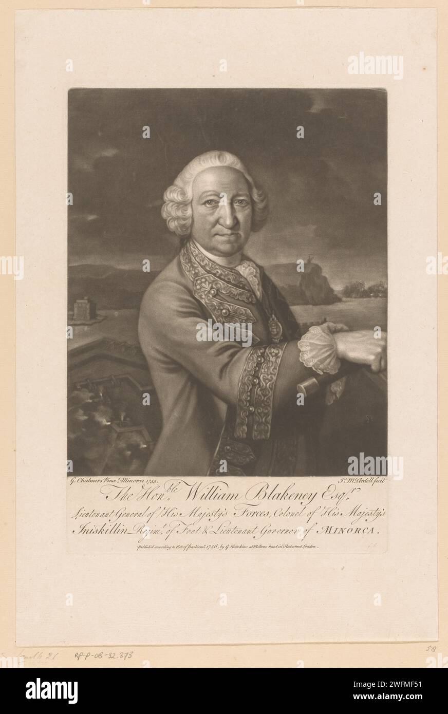 Portret van William Blakeney, James McArdell, after George Chalmers ...