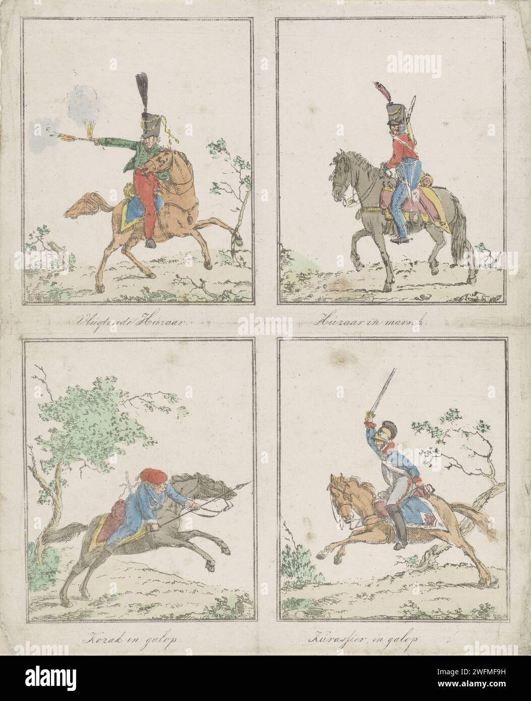 Soldiers on horseback, c. 1700 - c. 1899 print Leaf with 4 performances ...