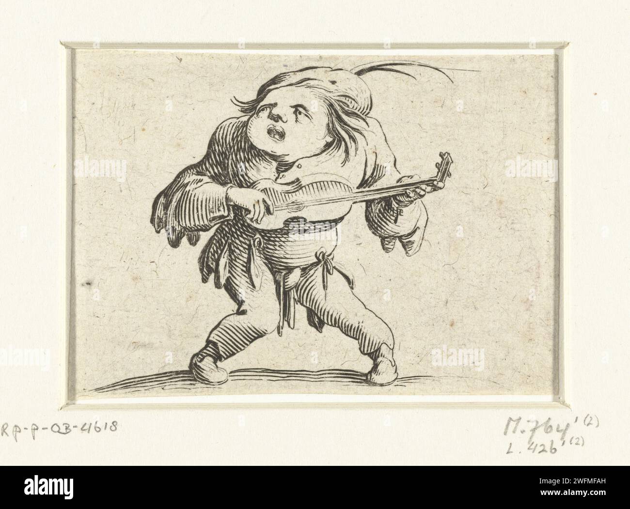 Dwarf with guitar, Jacques Callot, 1621 - 1625 print Dwarf, seen from ...