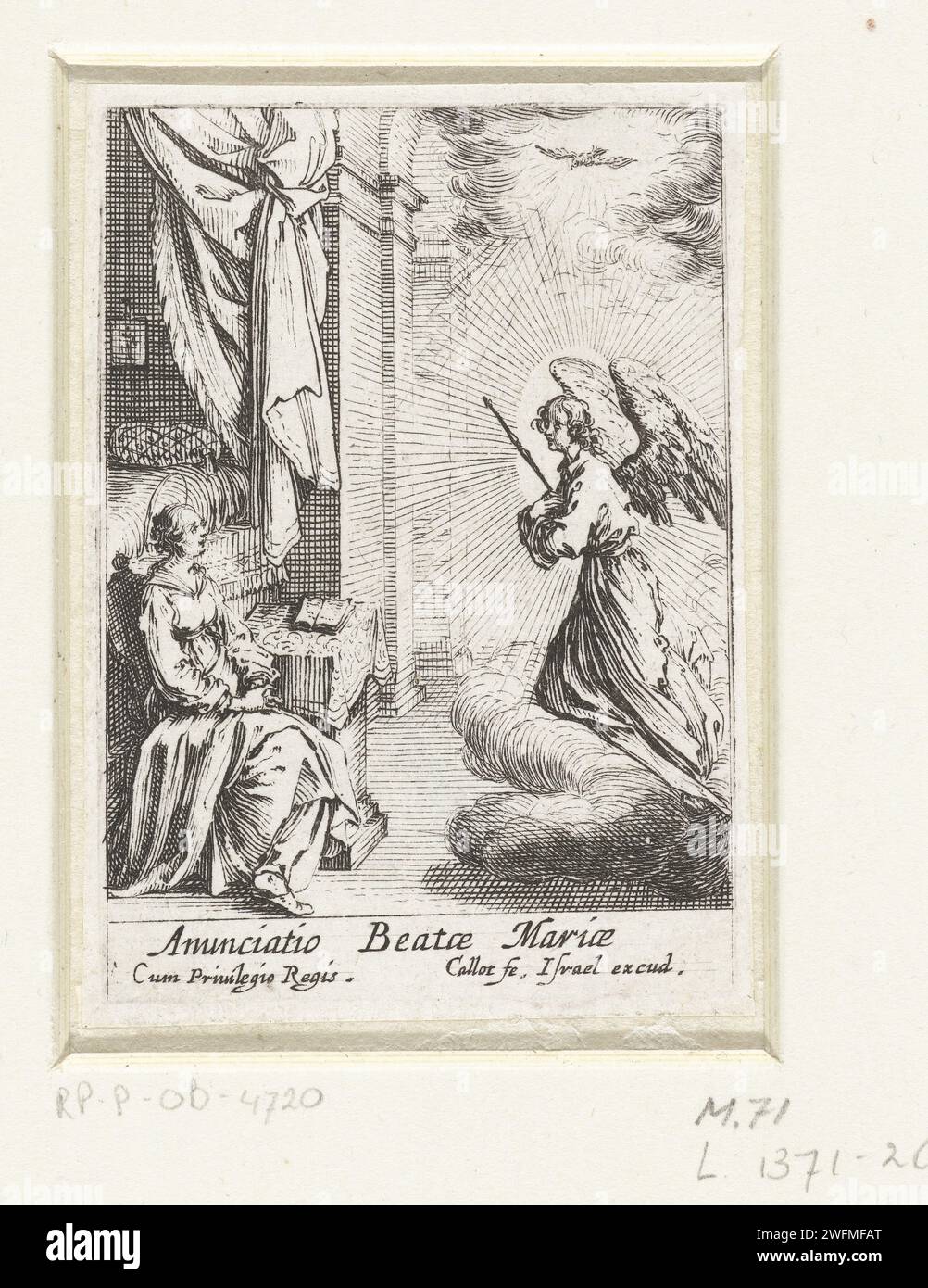 Annanciatia, Jacques Callot, 1633 - 1634 print An angel predicts the birth of Christ with folded ...