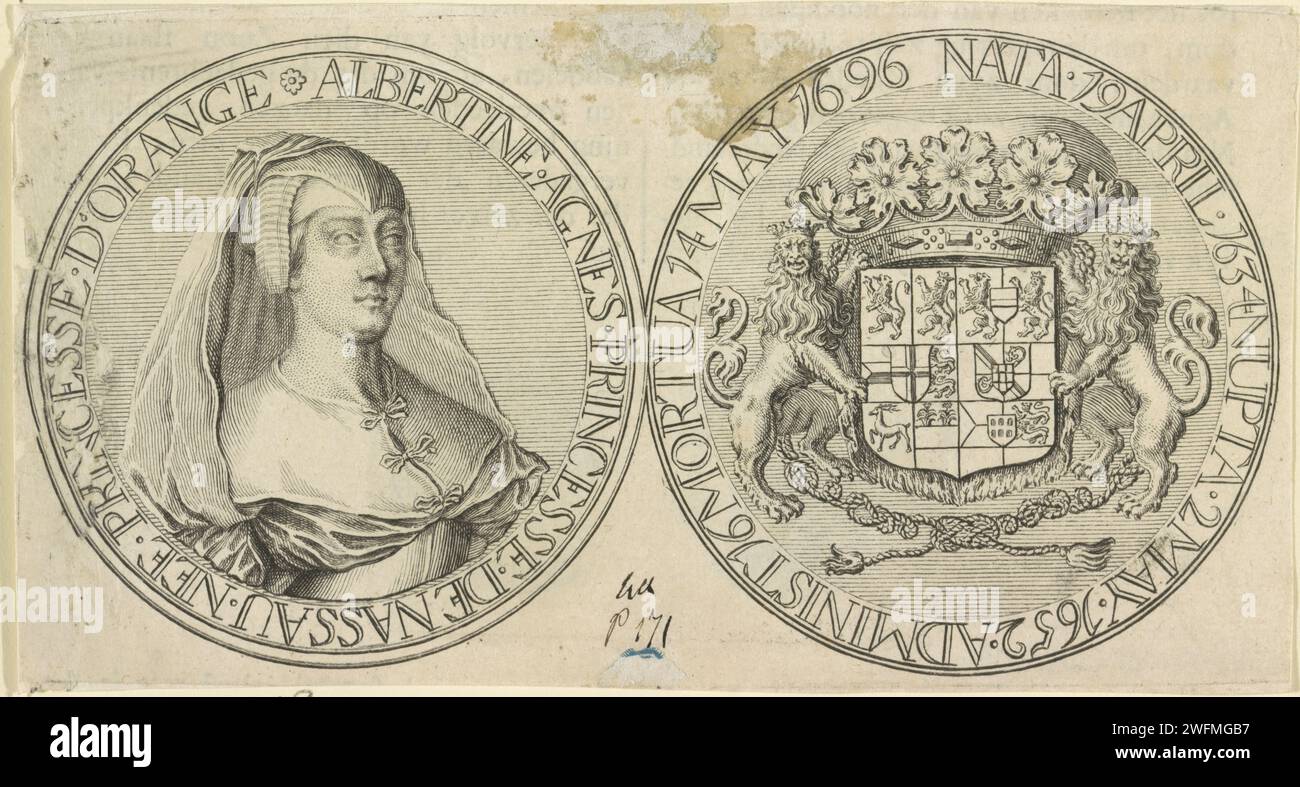 Menning with portrait of Albertine Agnes, Princess of Orange, Anonymous ...