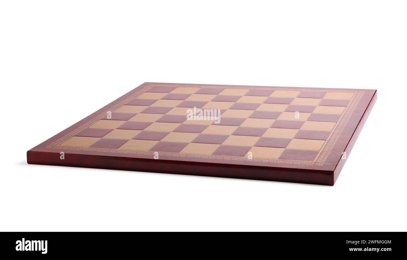 One wooden chess board isolated on white Stock Photo - Alamy