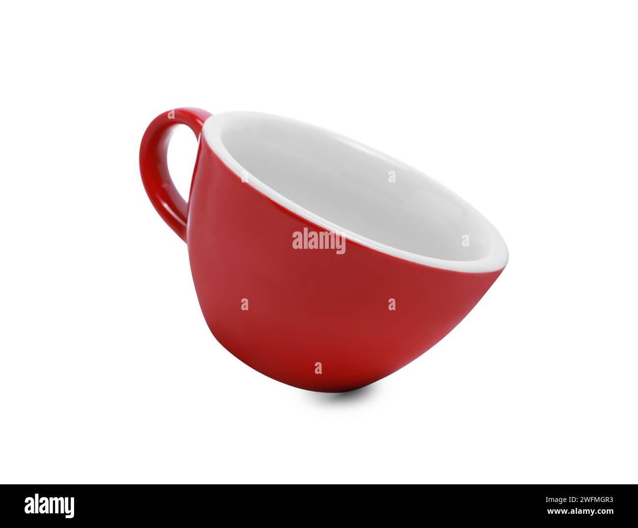 One red ceramic cup isolated on white Stock Photo - Alamy