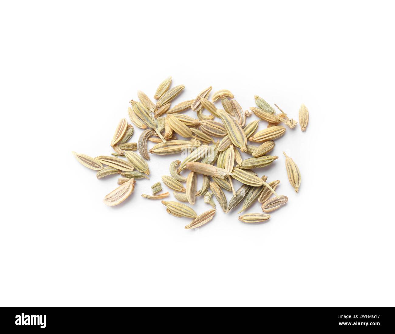 Pile of dry fennel seeds isolated on white, top view Stock Photo - Alamy