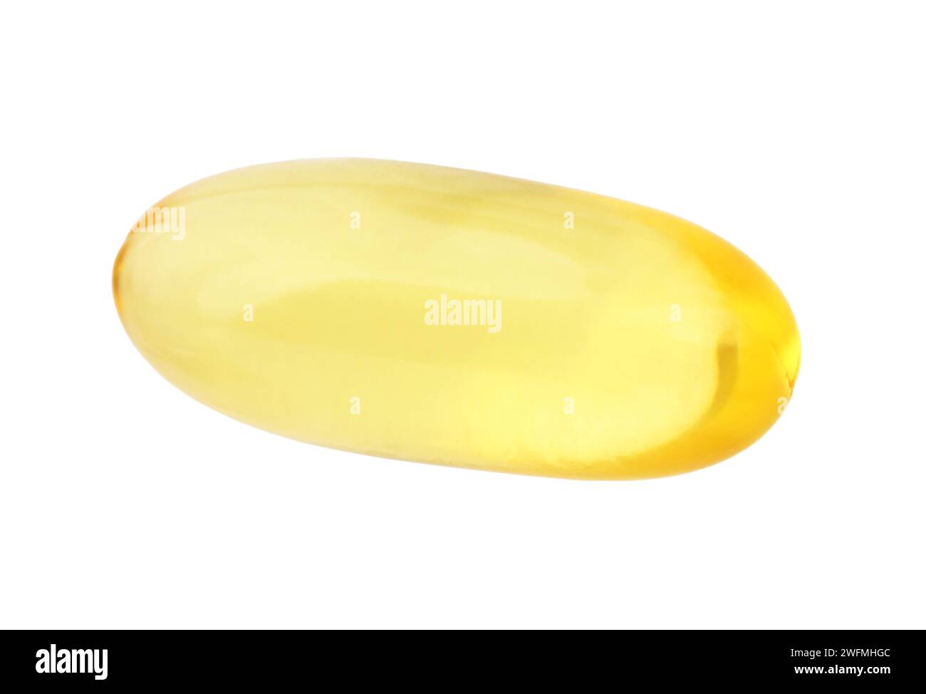 One yellow vitamin capsule isolated on white, top view Stock Photo - Alamy