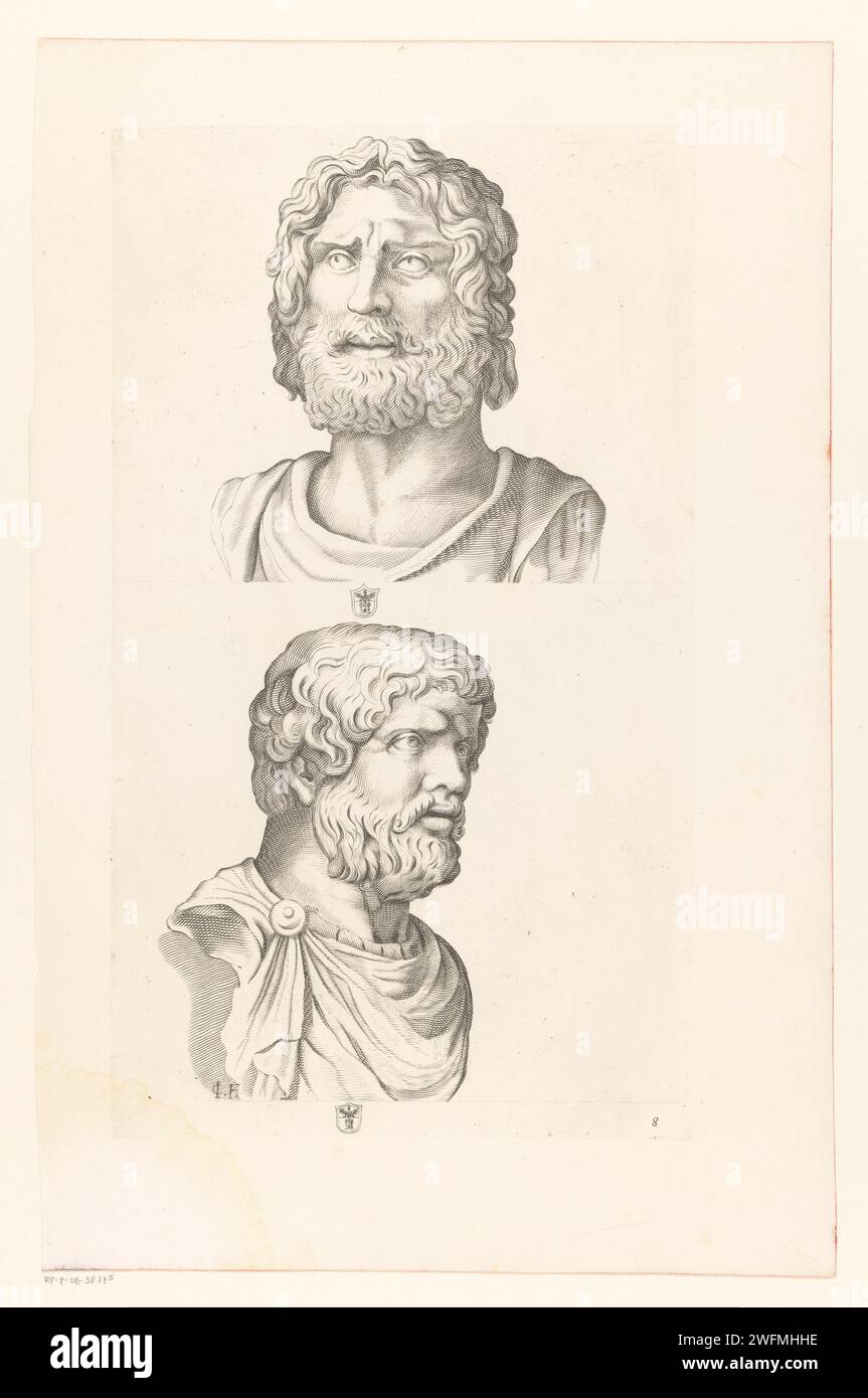 Twee Portretbustes, Joan Comin, 1636 print Two Roman portrait busts. At ...