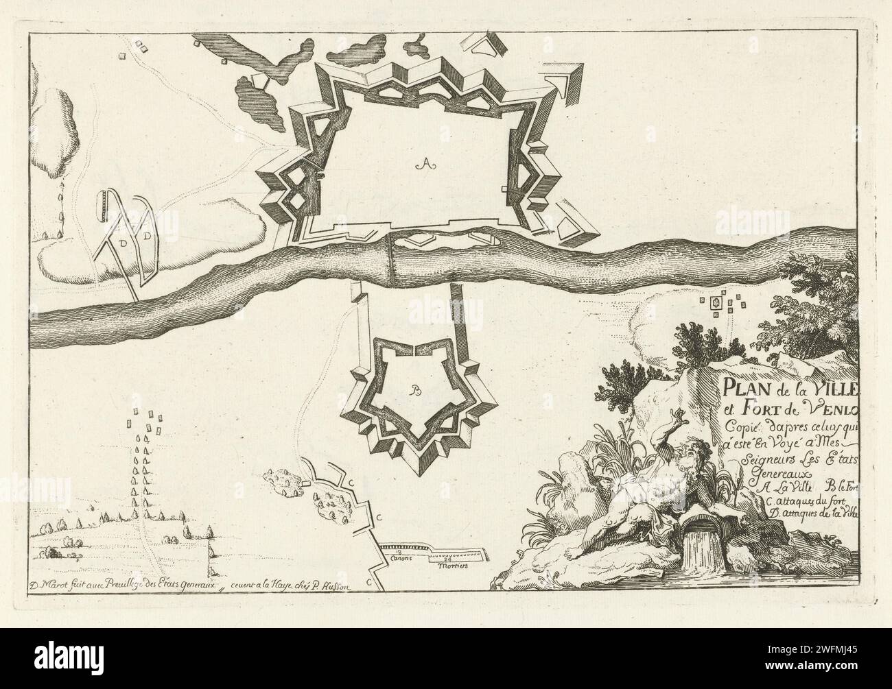 Map of the city of Venlo and the Fort Sint -Michiel, Daniël Marot (I ...