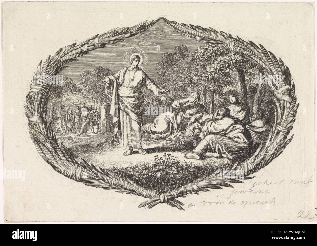 Christ wakes up his sleeping disciples, Jan Luyken, 1700 print A ...