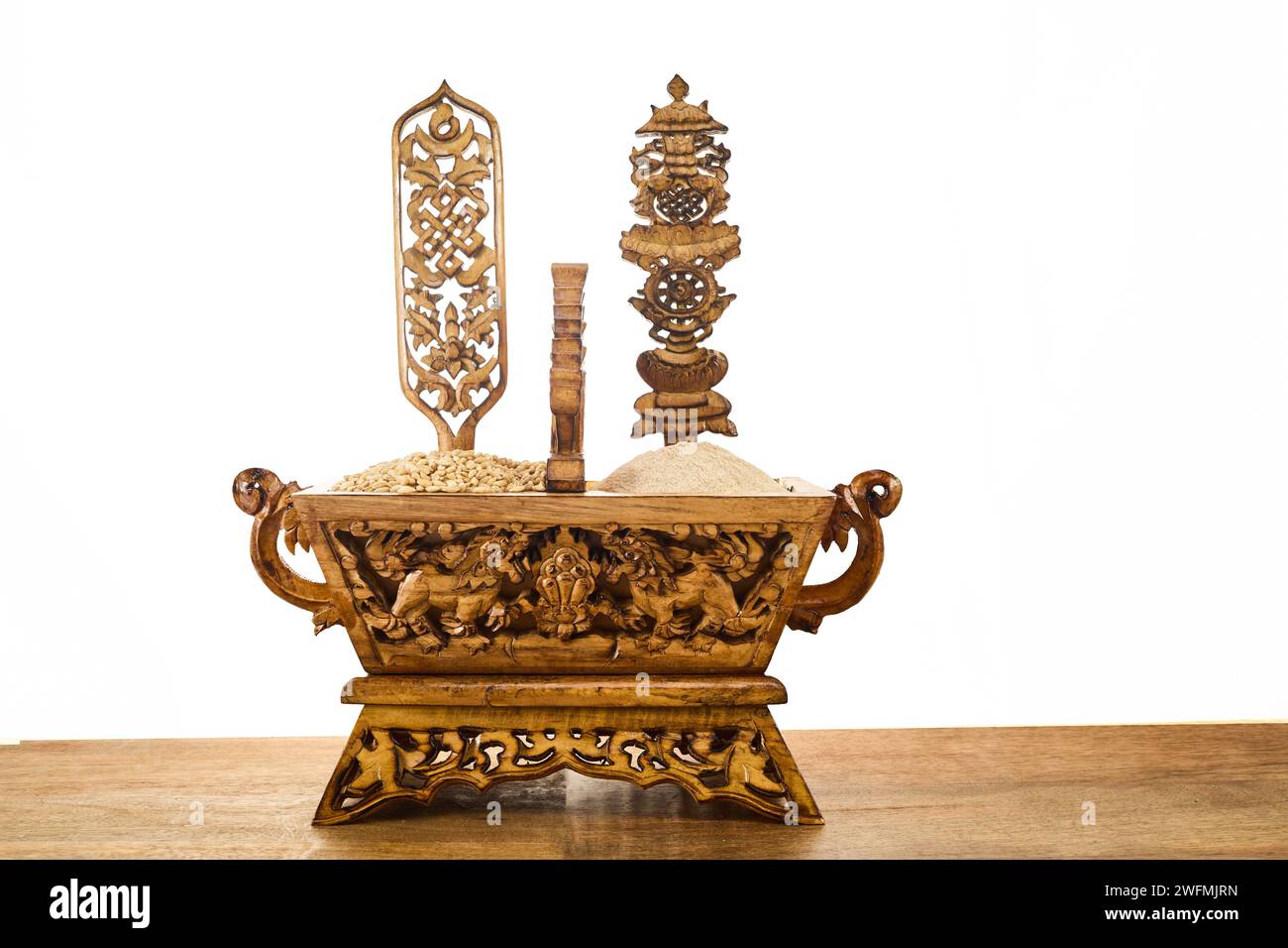 Losar Tibetan New Year. A Chemar box for Tibetan New Year with roasted barley and barley flour ...