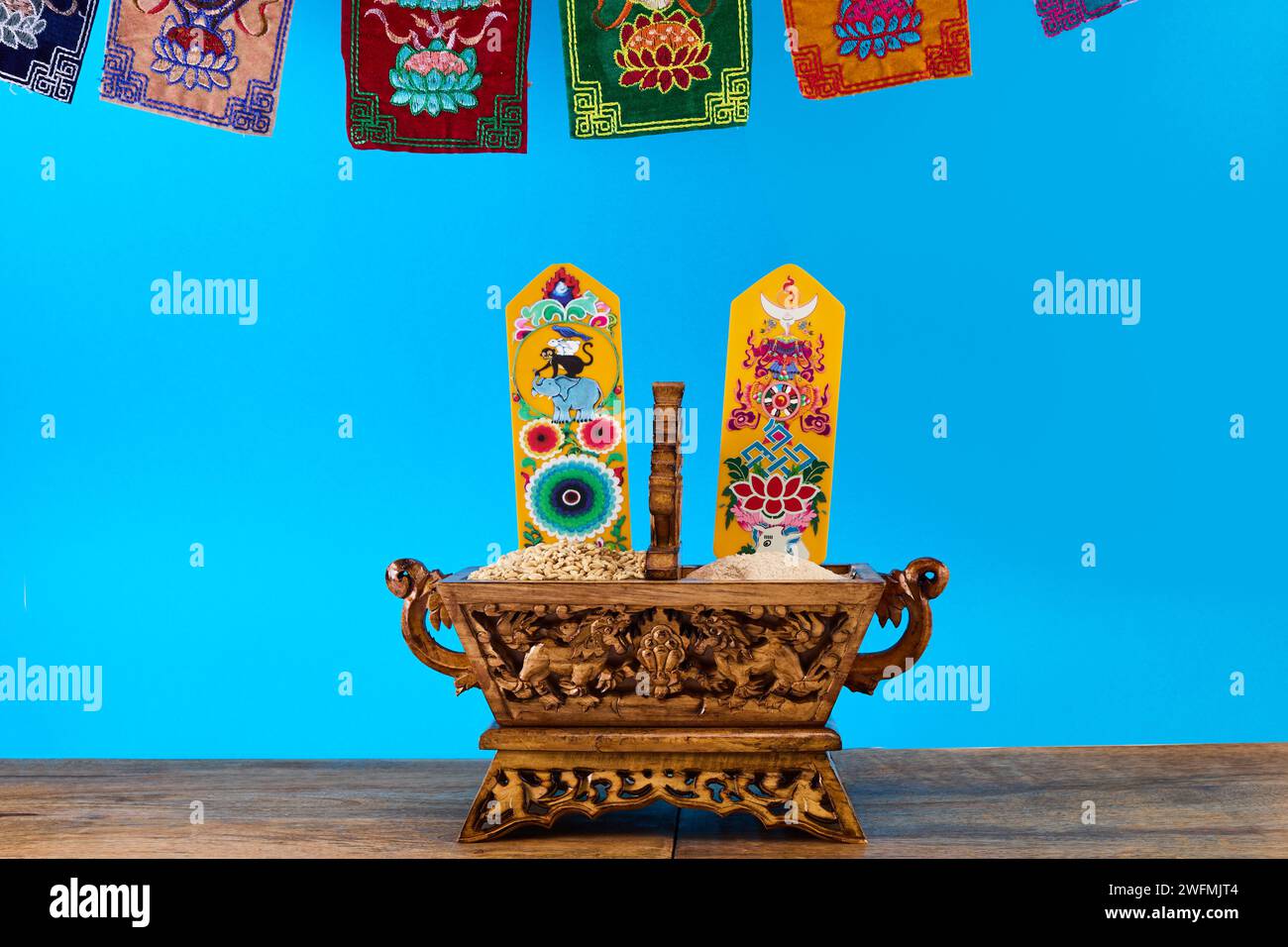 Losar Tibetan New Year. A Chemar box for Tibetan New Year with roasted ...