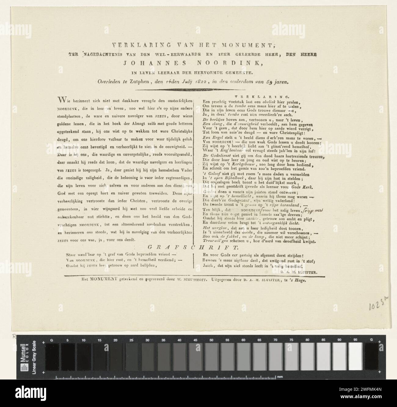 Text sheet belonging by monument for Johannes Noordink, D.A.M. Sluyter ...