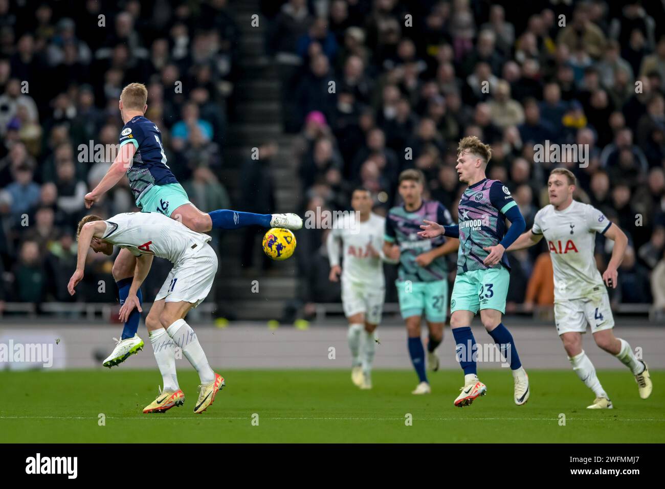 Ben Mee Castillo of Brentford FC rises to head the ball during the ...