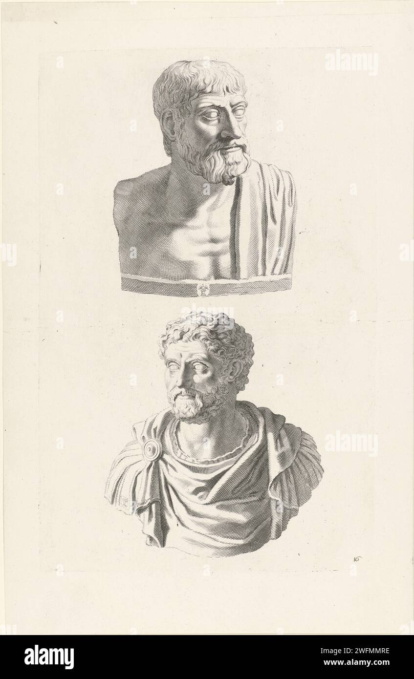Bustes van Pindar en Antoninus, Theodor Matham, 1640 print Two busts ...