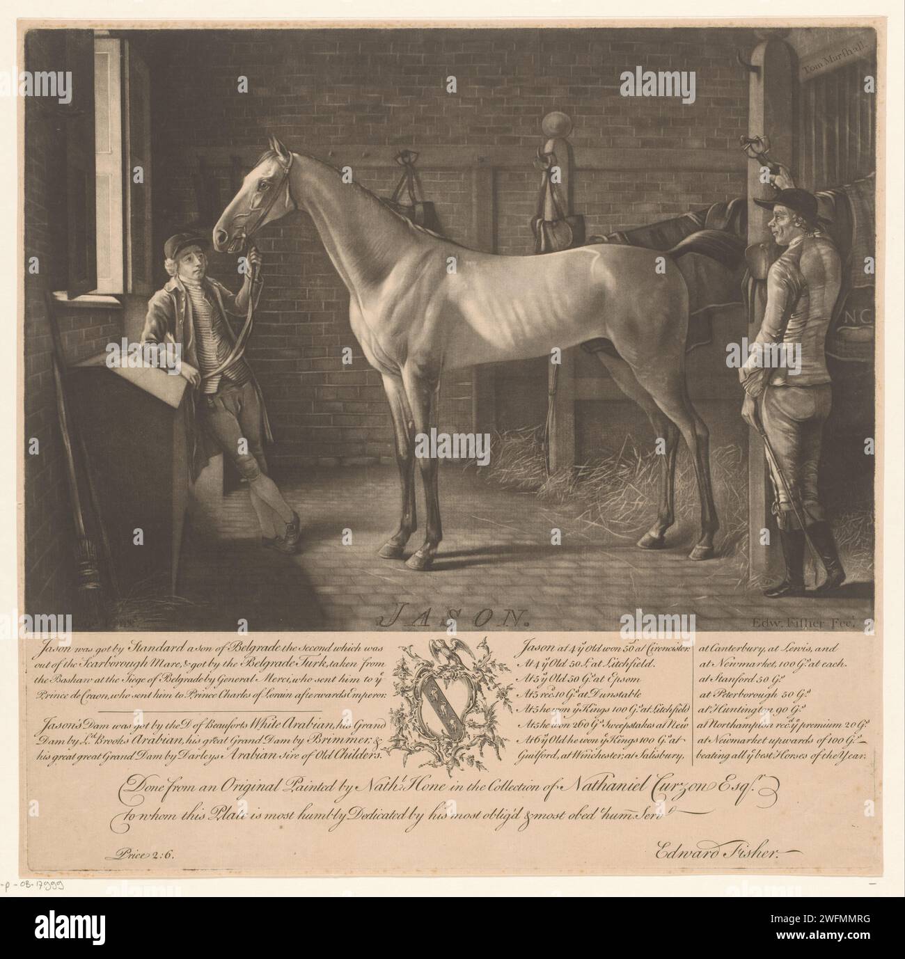 Paard Jason in the stable with two riders, Edward Fisher, after ...