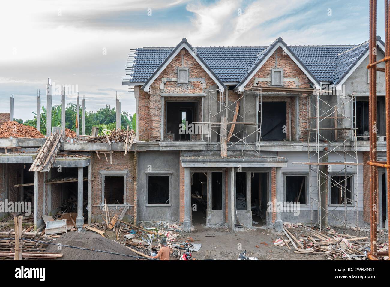 Residential construction. Building new houses in progress at ...