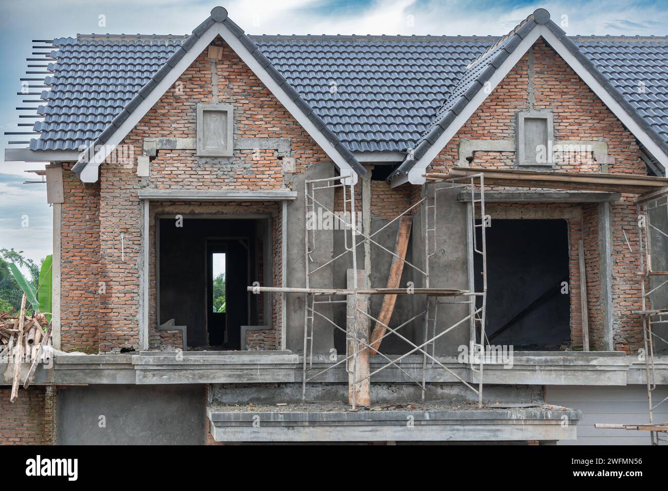 Residential construction. Building new houses in progress at ...