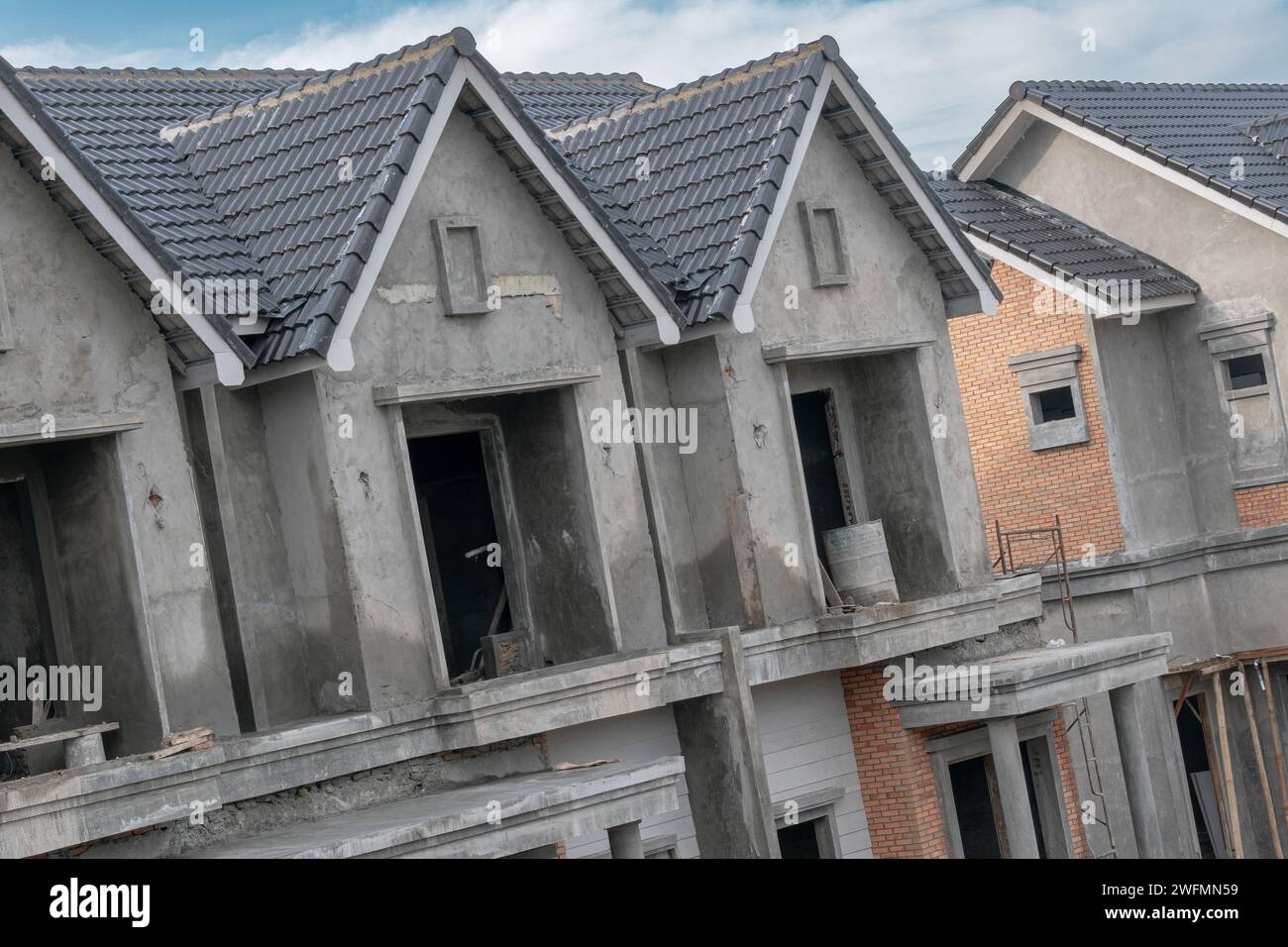 Residential construction. Building new houses in progress at ...