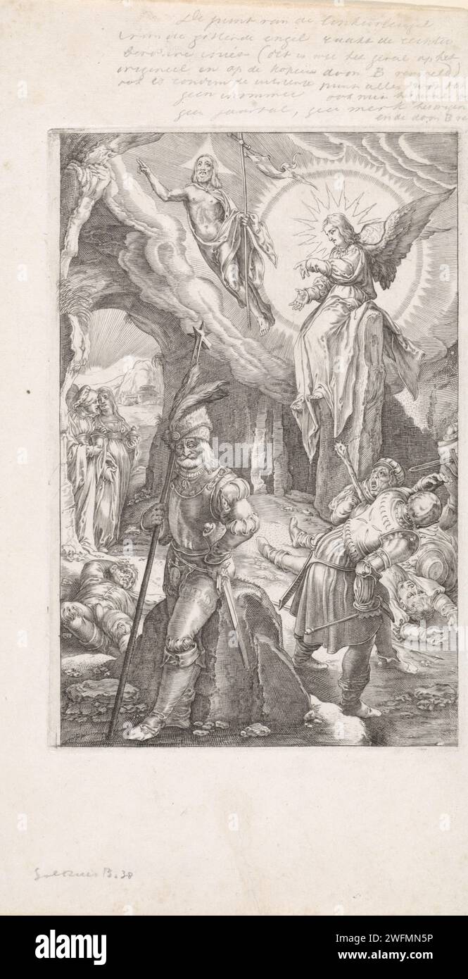 Resurrection of Christ, Anonymous, After Hendrick Goltzius, 1596 - 1667 print Christ floats in ...