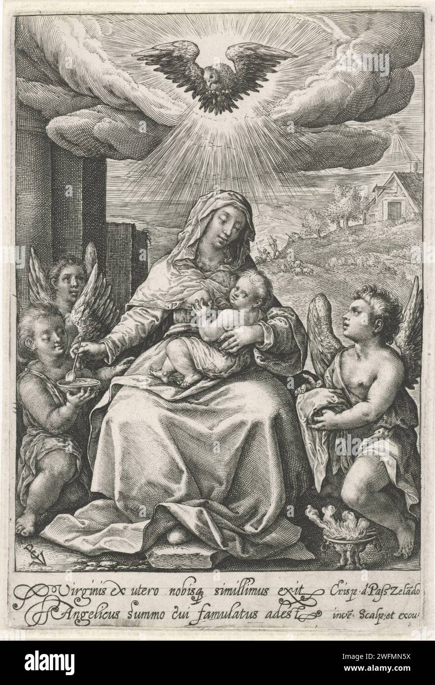 Mary with the Christ child and Engelen, Crispijn van de Passe (I), 1574 ...