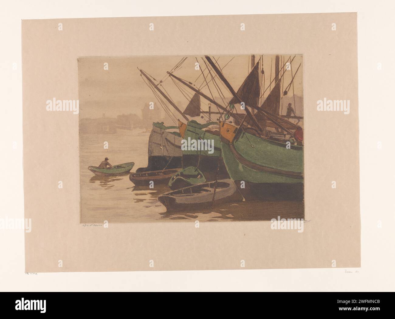 Three peat ships with rowing boats in the IJ, Willem Witsen, c. 1910 ...