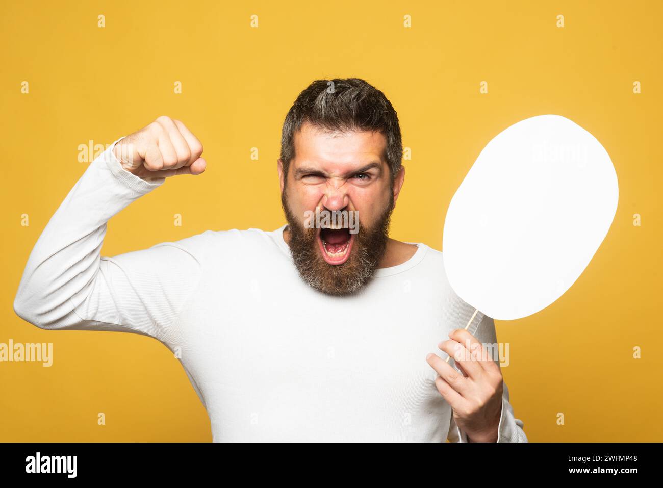 Man with angry expression. Angry hateful guy furious. Angry rage man ...