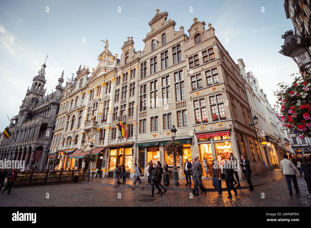 Grote Markt square in the center of Brussels. Facades of guildhouses on ...