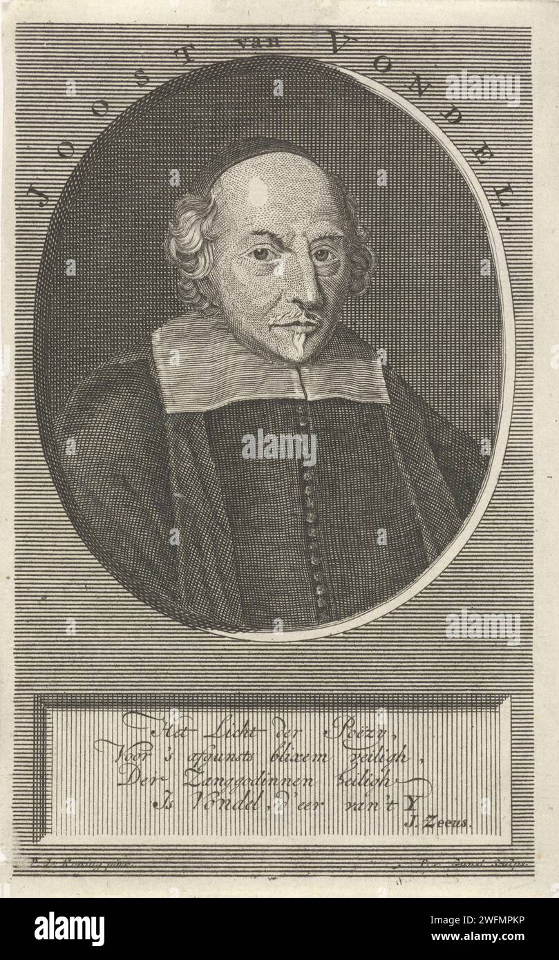 Portrait of Joost van den Vondel, Pieter van Gunst, After Philips ...