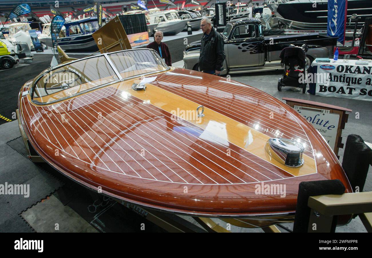 Vancouver, Canada. 31st Jan, 2024. People look at a vintage boat at the ...