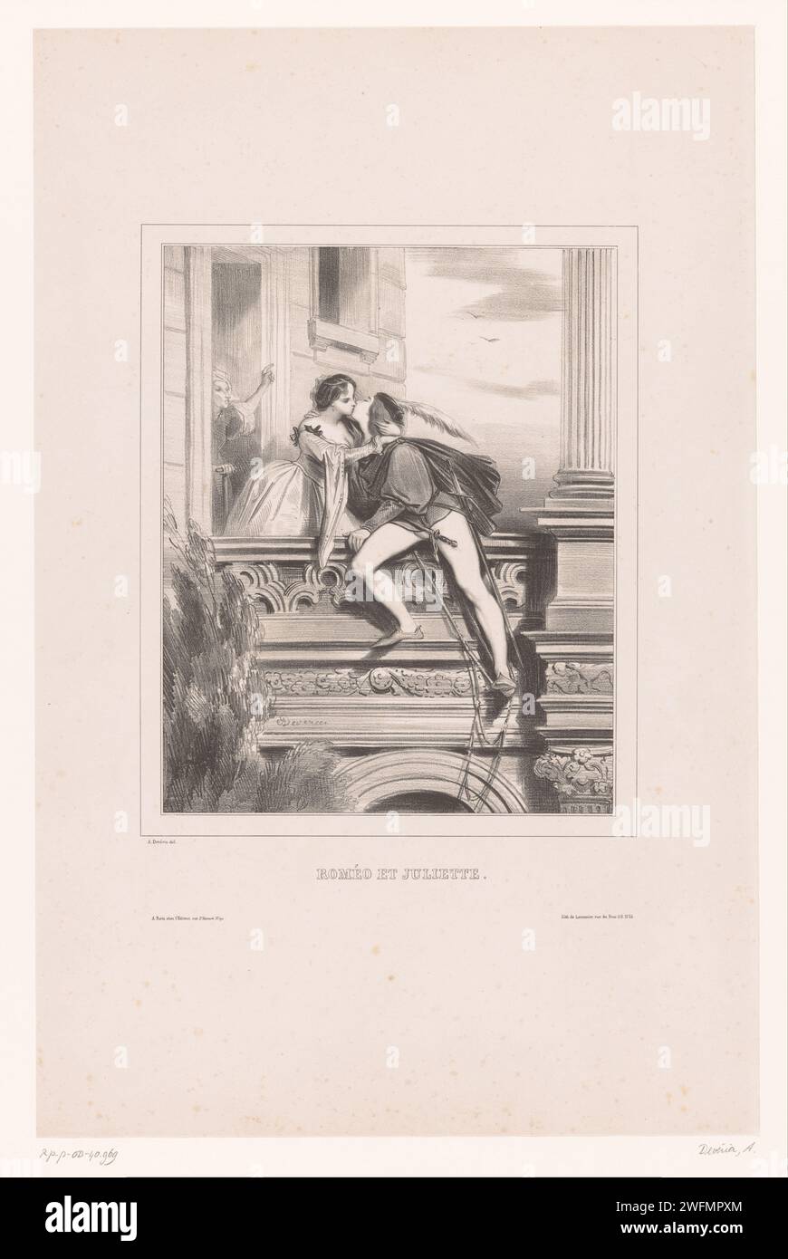 Romeo and Julia kiss each other on the balcony, Achille Devéria, 1834 ...