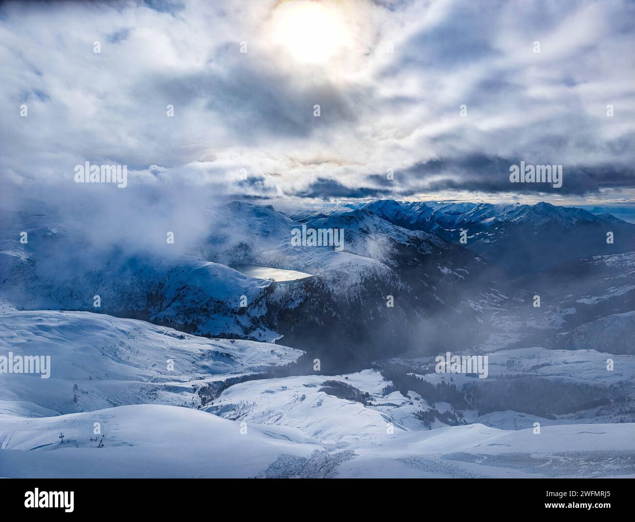 Winter mountains and skiing in Les Contamines Montjoie, French alps ...