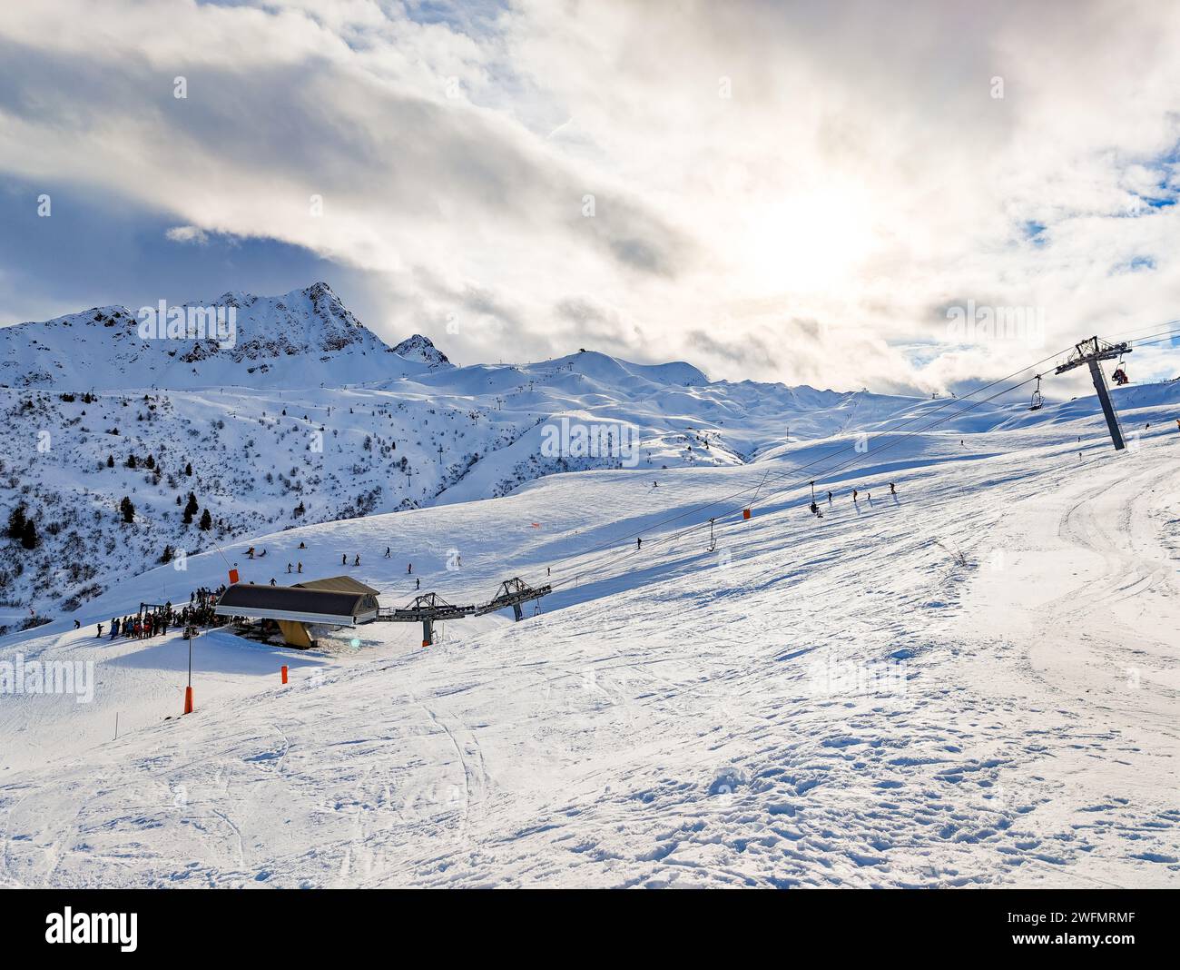 Winter mountains and skiing in Les Contamines Montjoie, French alps ...