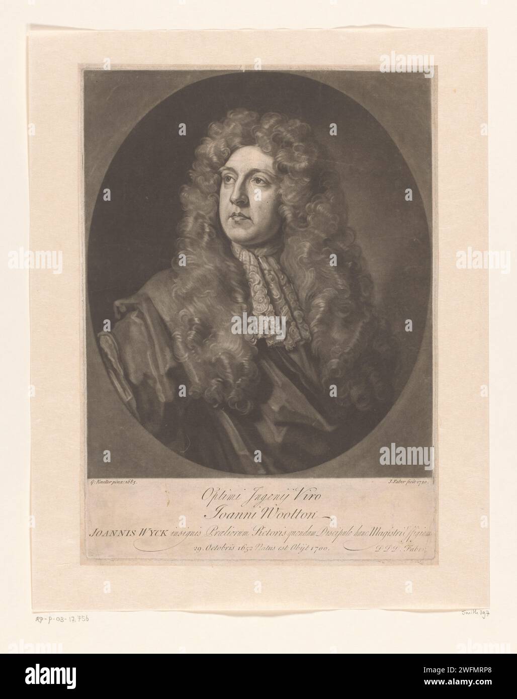 Portrait of Jan Wyck, John Faber (II), After Gottfried Kneller, 1730 ...