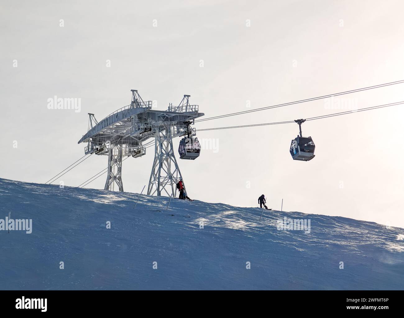 Snowy winter French Alps, ski resort Flaine, Grand Massif area within ...