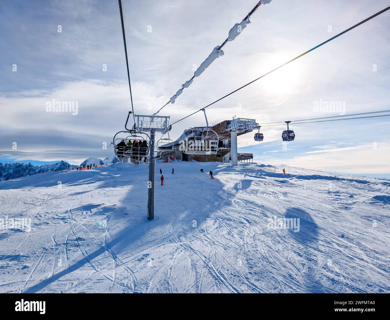 Snowy winter French Alps, ski resort Flaine, Grand Massif area within ...