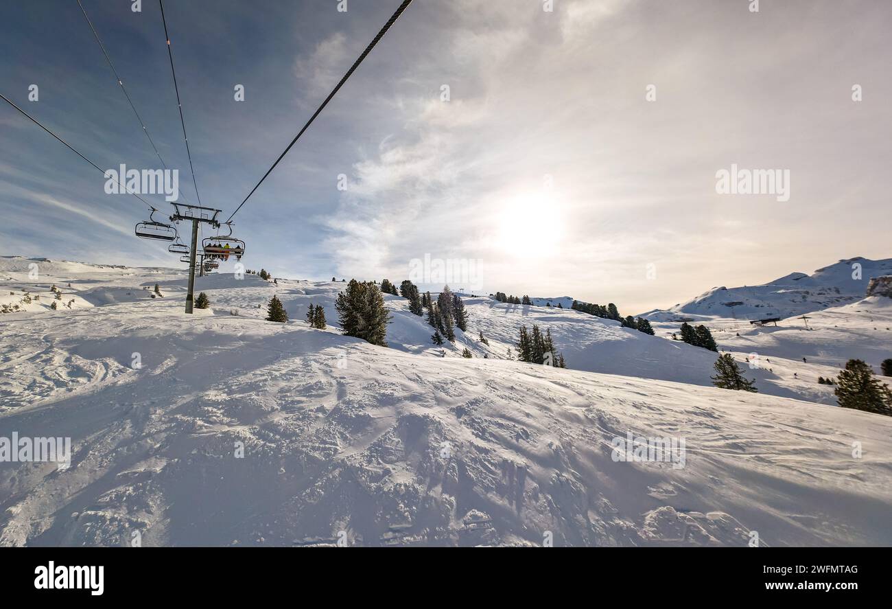 Snowy winter French Alps, ski resort Flaine, Grand Massif area within ...