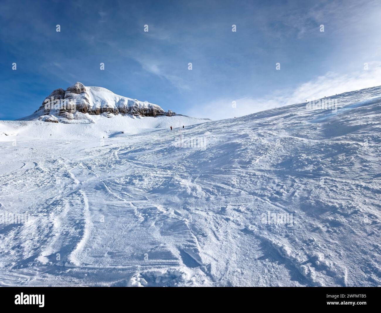 Snowy winter French Alps, ski resort Flaine, Grand Massif area within ...