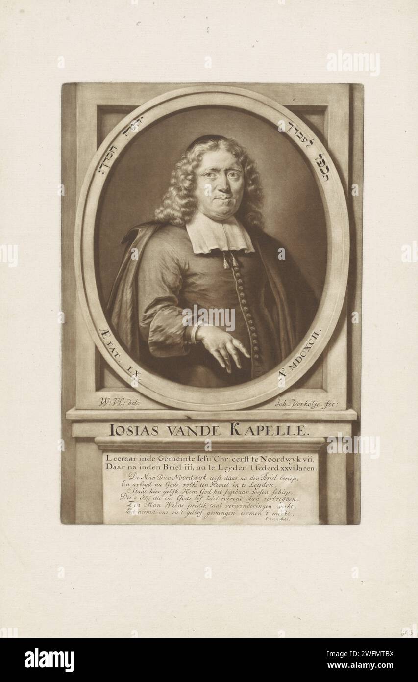 Portrait of the pastor Josias van der Kapelle, Jan Verkolje (i), after ...