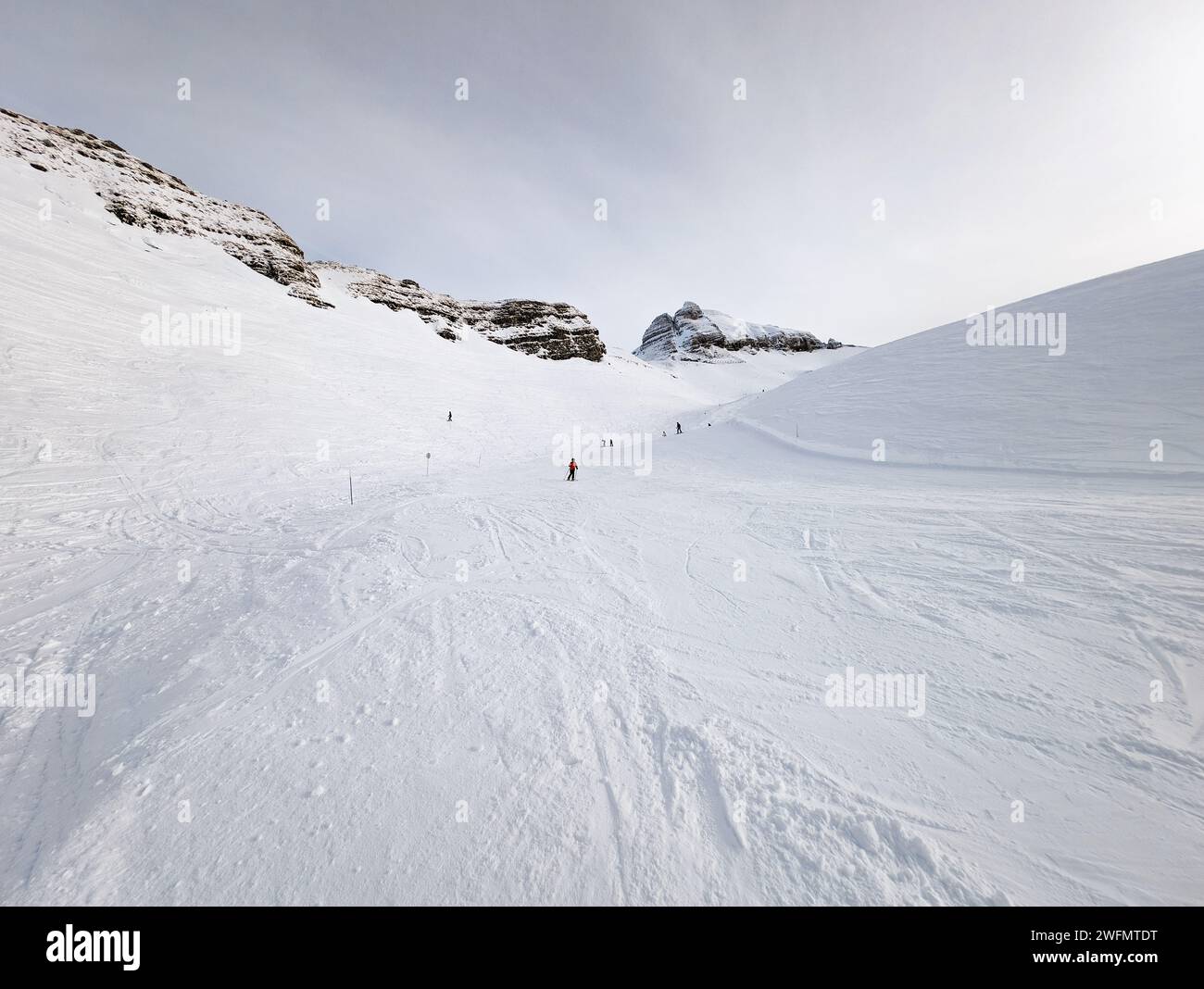 Snowy winter French Alps, ski resort Flaine, Grand Massif area within ...