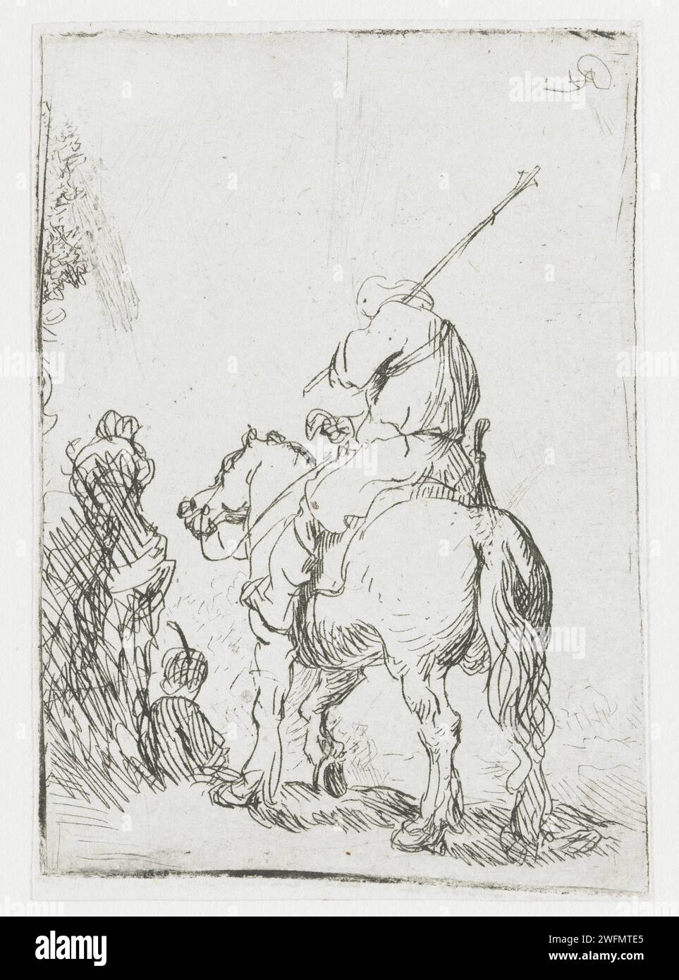 Turbaned Soldier on Horseback, Rembrandt van Rijn, c. 1629 print paper ...