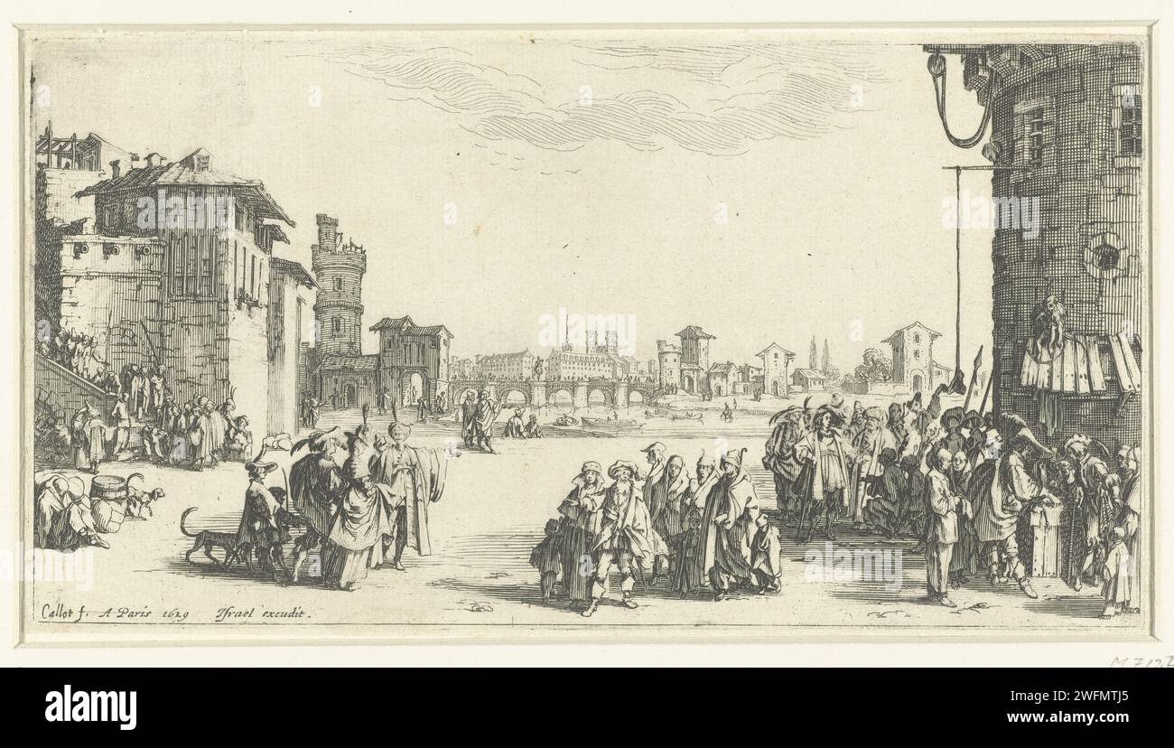 Slavenmarkt, Jacques Callot, 1619 - 1635 print In a square, groups of ...