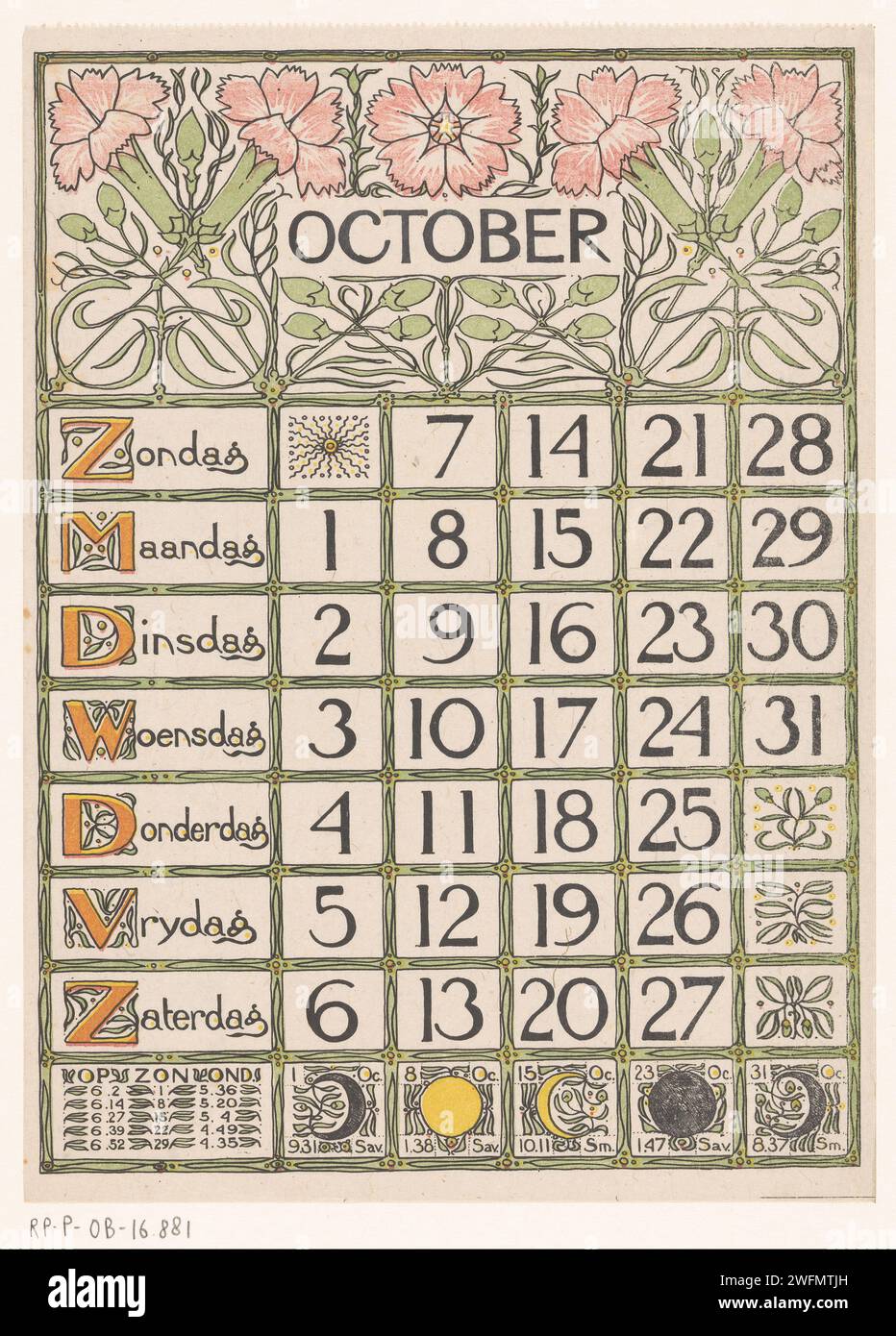 Calendar magazine for October 1900, Theo Nieuwenhuis, 1899 print A ...